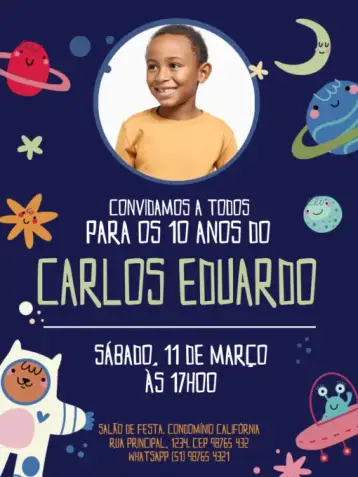 Boys Space Themed Digital Children's Invitation - Birthday | Convitede
